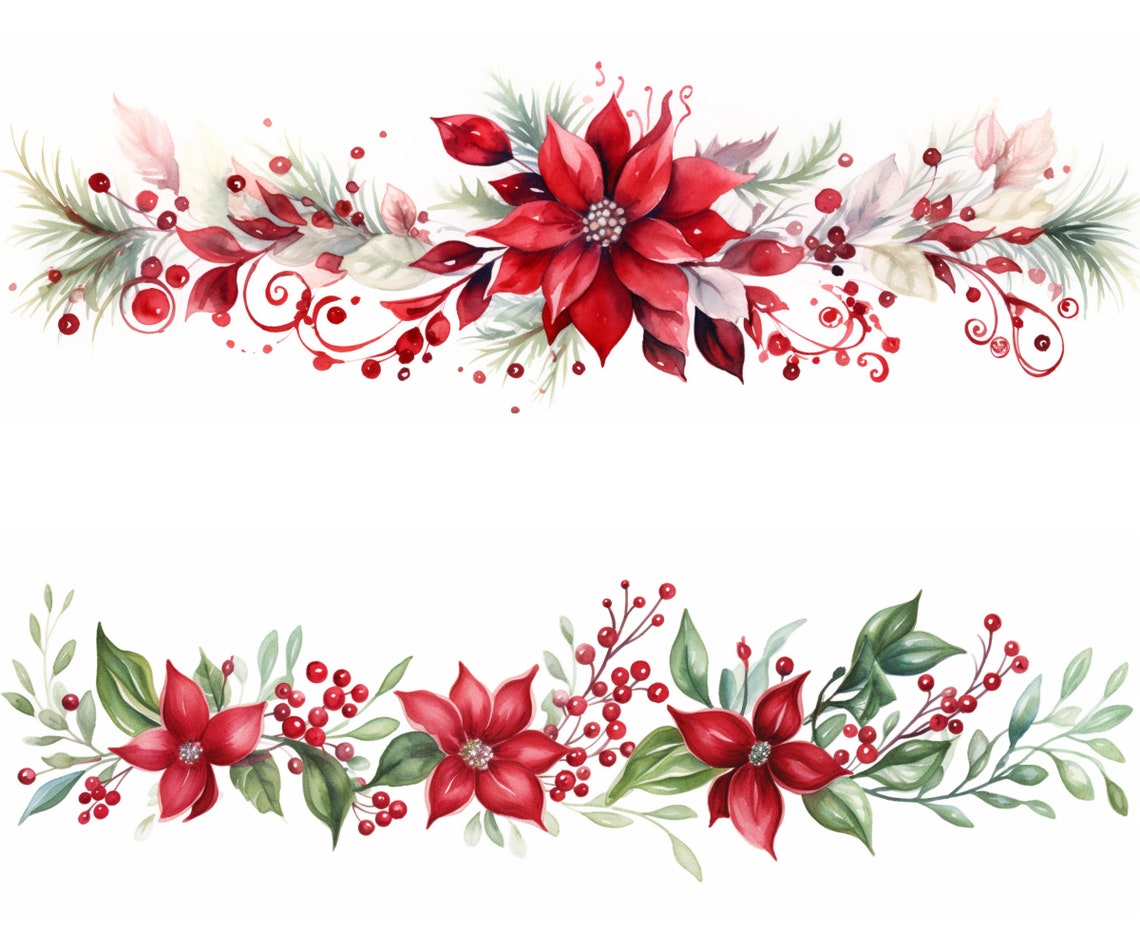 Red Christmas Watercolor Clipart Bundle Cute Christmas Junk - Etsy