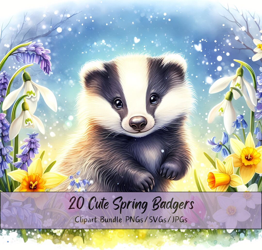 Cute Spring Badgers Clipart Bundle, Watercolor Clip Art Images, High ...