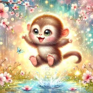 Cute Spring Monkeys Clipart Bundle, Watercolor Clip Art Images, 20 High ...