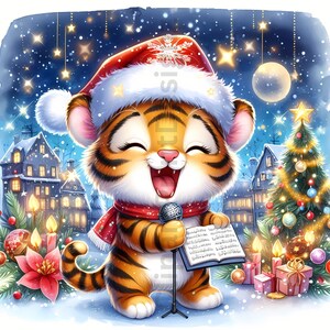 Cute Christmas Tigers Clipart Bundle, Xmas Tiger Clip Art Images ...