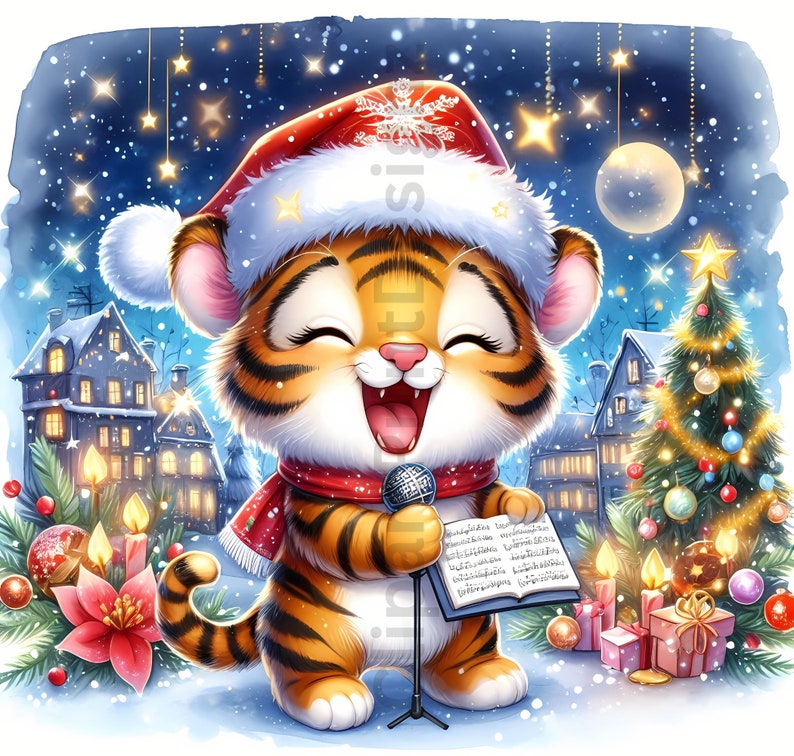 Cute Christmas Tigers Clipart Bundle, Xmas Tiger Clip Art Images ...