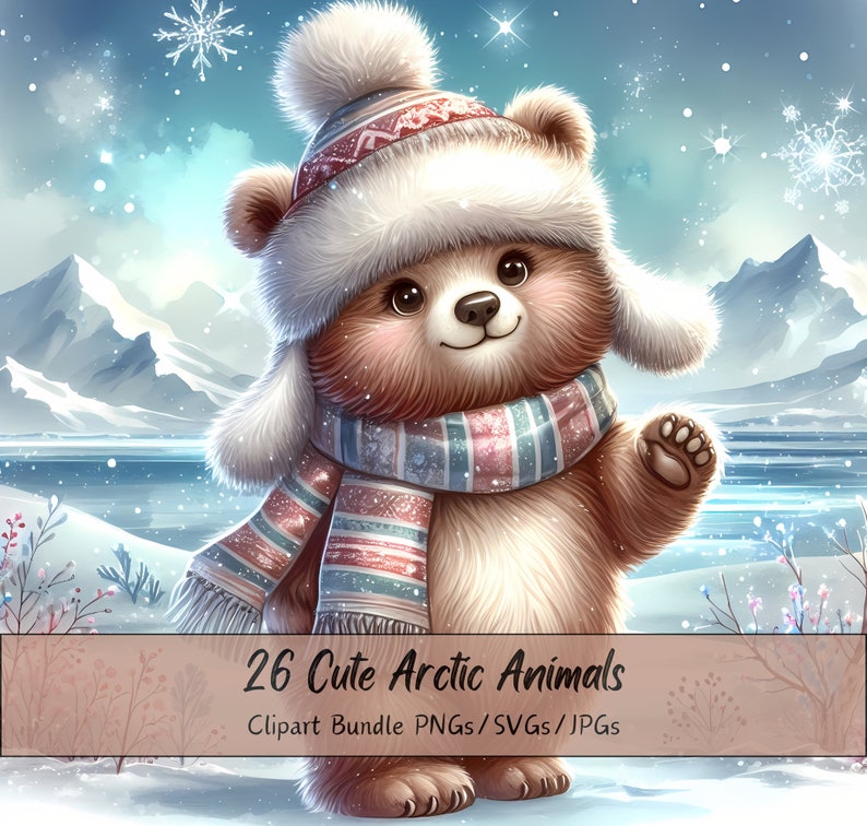 Cute Winter Arctic Animals Clipart Bundle, Festive Watercolor Clip Art ...
