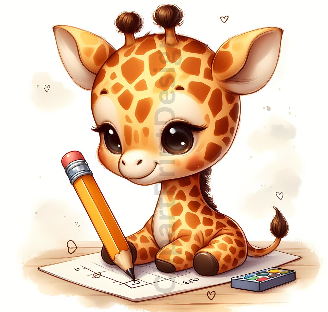 Cute Back to School Giraffes Clipart Bundle, Watercolor Giraffe Clip ...
