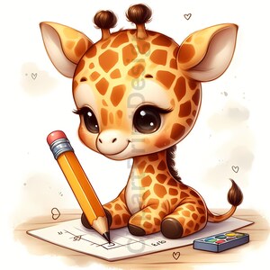Cute Back to School Giraffes Clipart Bundle, Watercolor Giraffe Clip ...