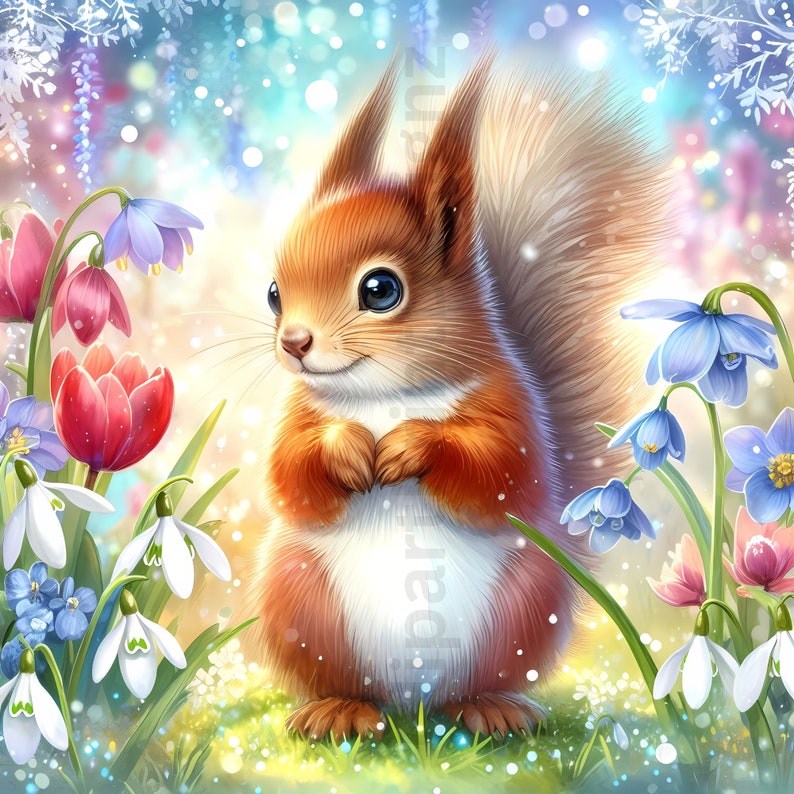 Cute Spring Squirrels Clipart Bundle, Watercolor Clip Art Images, 24 ...