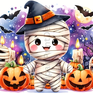 Cute Halloween Mummies Clipart Bundle, Watercolor Mummy Clip Art Images ...