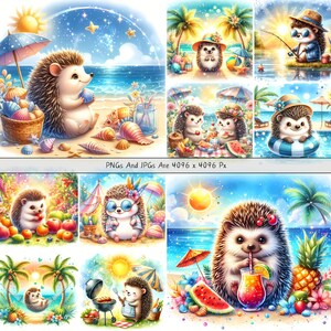 Cute Summer Hedgehogs Clipart Bundle, Watercolor Hedgehog Clip Art ...