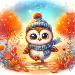 Cute Fall Owls Clipart Bundle, Watercolor Autumn Owl Clip Art Images ...