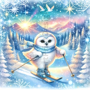 Cute Winter Animals Skiing Clipart Bundle, Festive Watercolor Clip Art ...