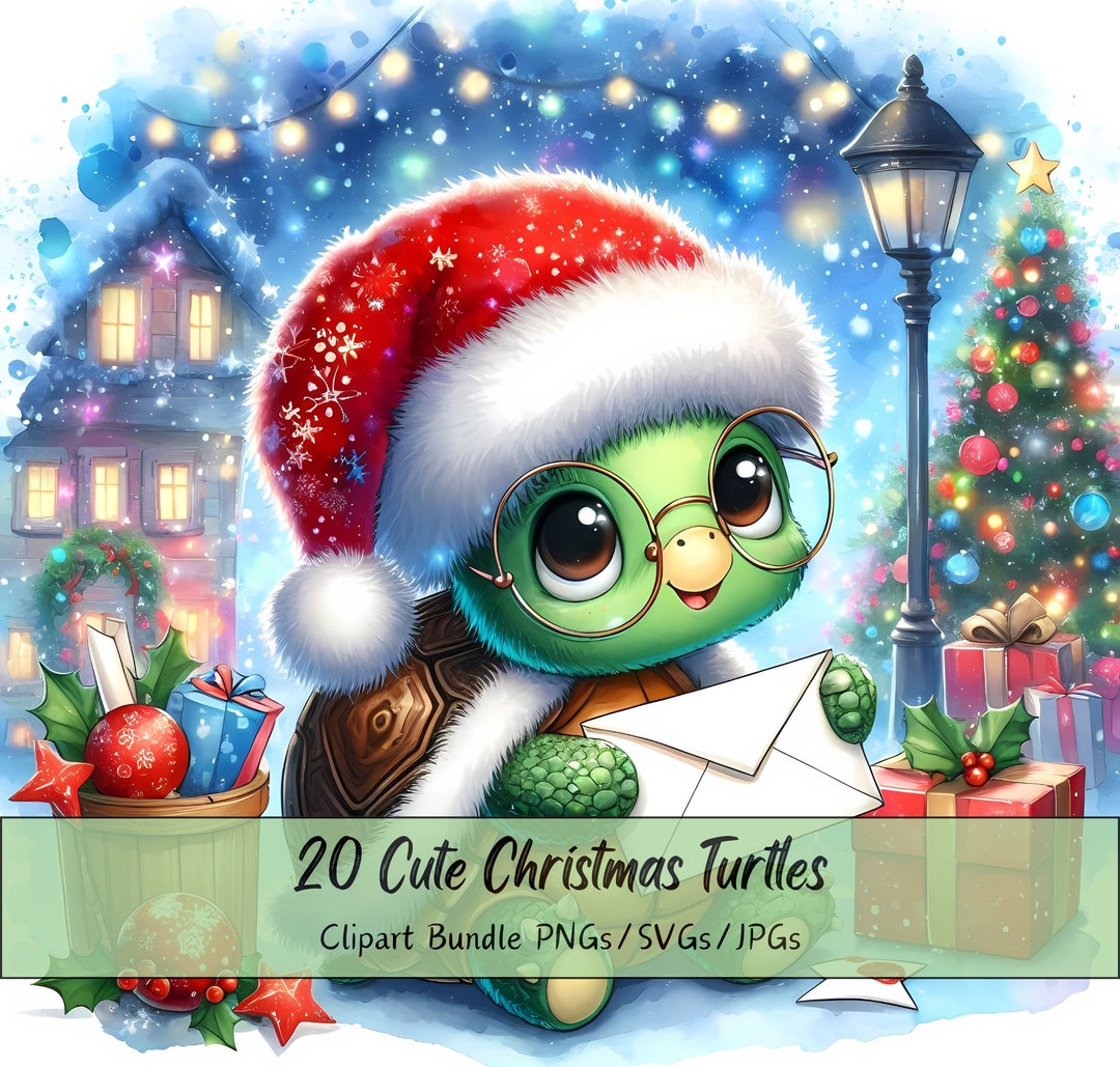 Cute Christmas Turtles Clipart Bundle, Xmas Turtle Clip Art Images ...