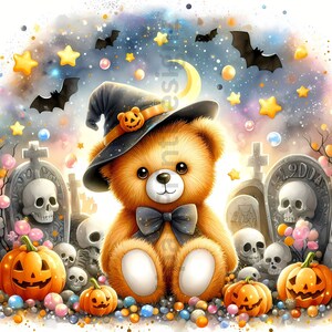 Cute Halloween Teddy Bears Clipart Bundle, Watercolor Bear Clip Art ...