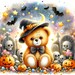 Cute Halloween Teddy Bears Clipart Bundle, Watercolor Bear Clip Art ...