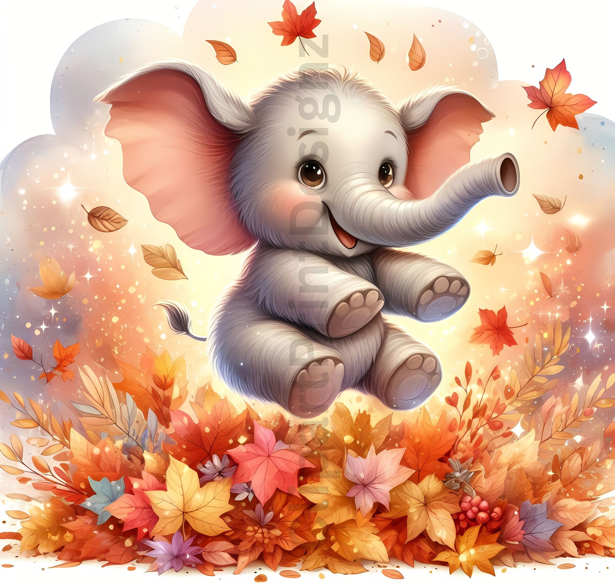 Cute Fall Elephants Clipart Bundle, Watercolor Elephant Clip Art Images ...