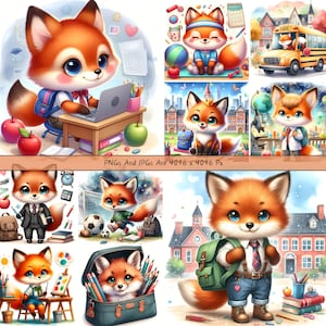 Cute Back to School Foxes Clipart Bundle, Watercolor Fox Clip Art ...