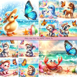 Cute Summer Animals and Butterflies Clipart Bundle, Watercolor Clip Art ...