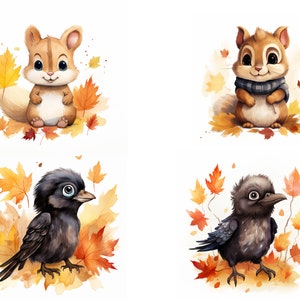 Watercolor Baby Fall Animals Clipart Bundle, 32 Cute Woodland Animals ...