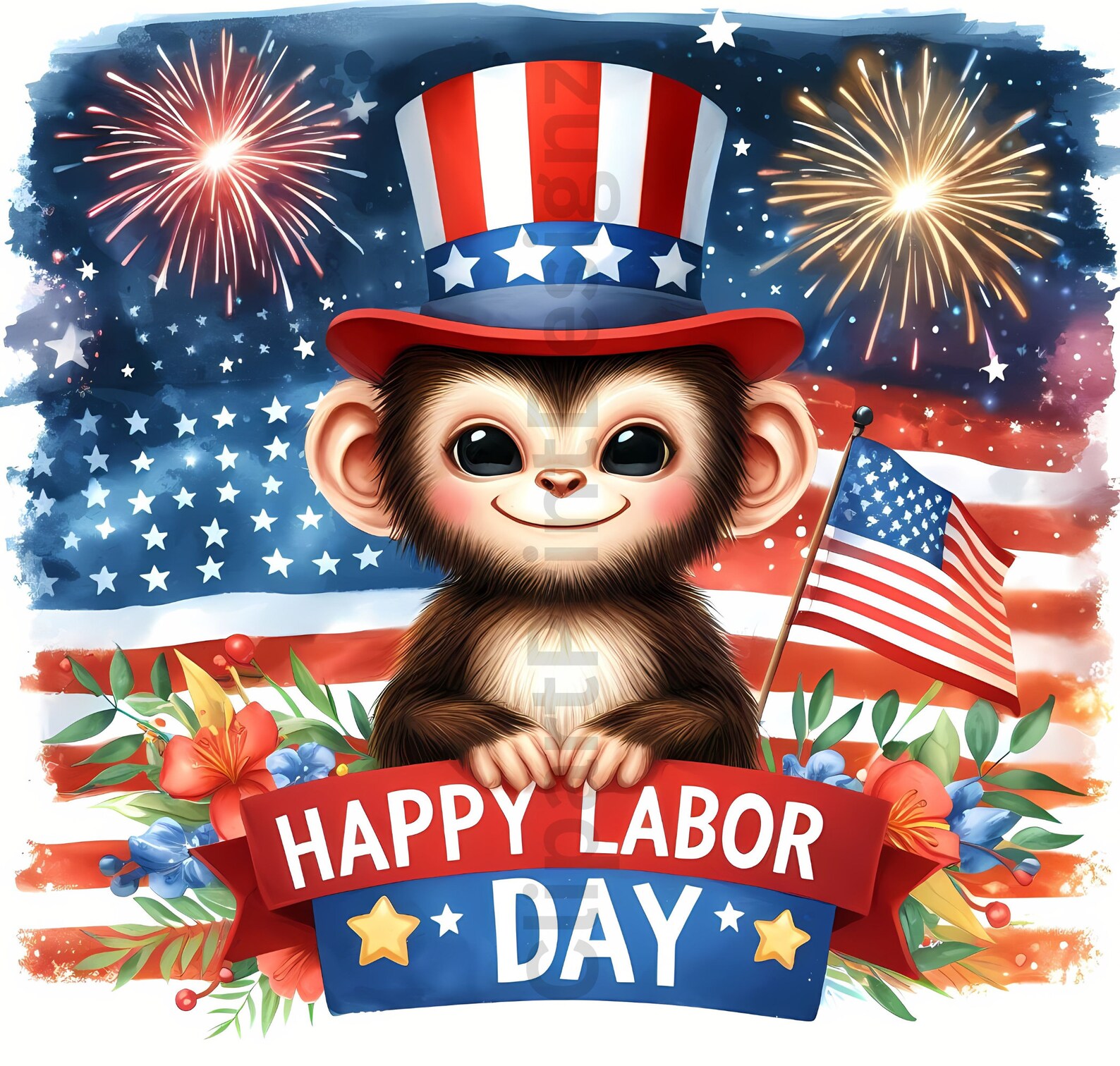 Cute Labor Day Animals Clipart Bundle, Watercolor Patriotic Files ...