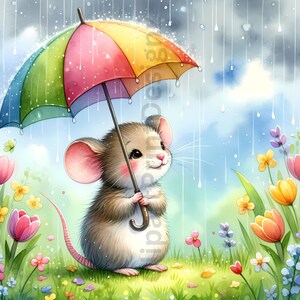 Cute Spring Animals Holding Umbrellas Clipart Bundle, Watercolor Clip ...