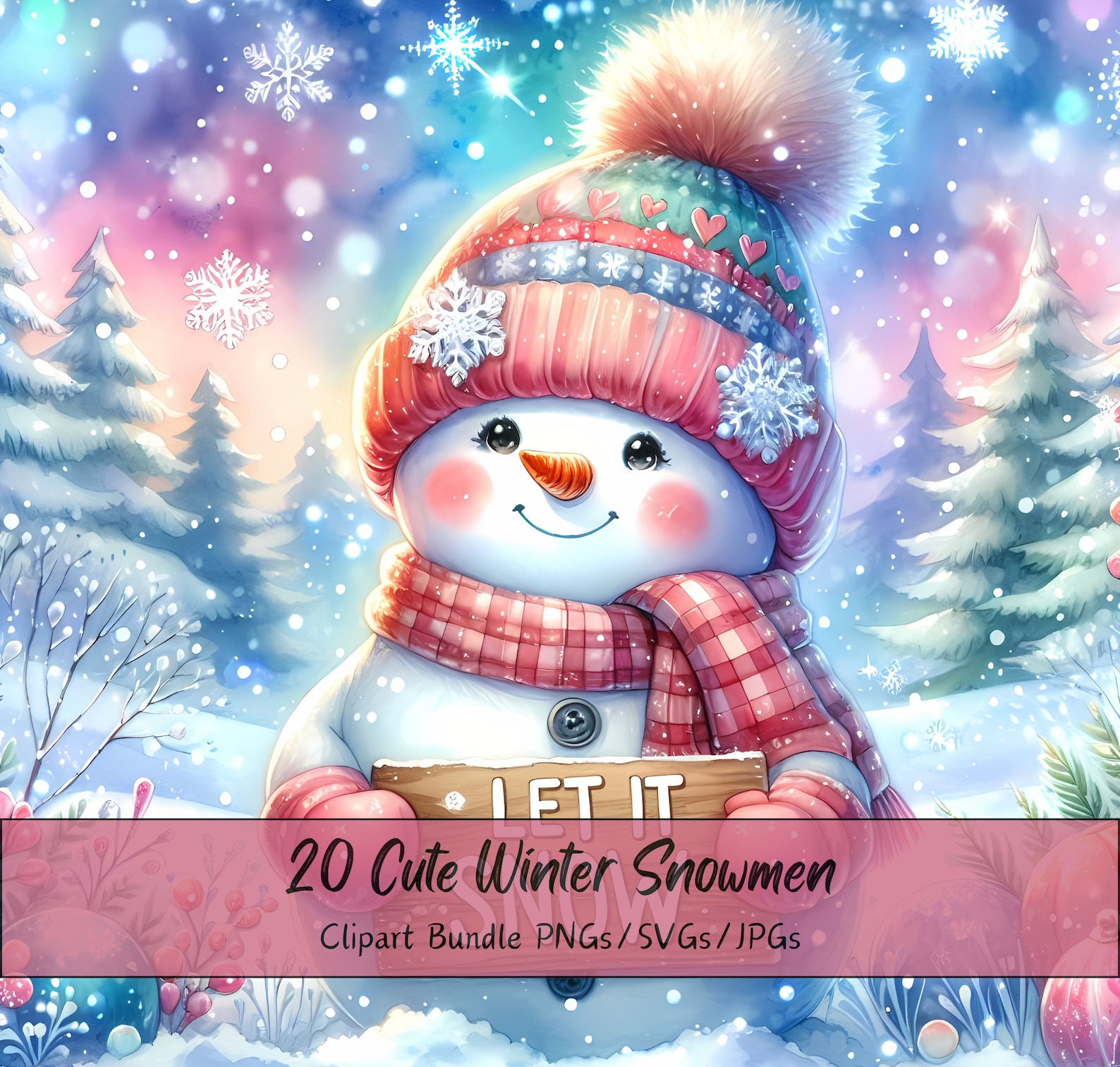 Cute Winter Snowman Clipart Bundle, Watercolor Clip Art Images, 20 High ...