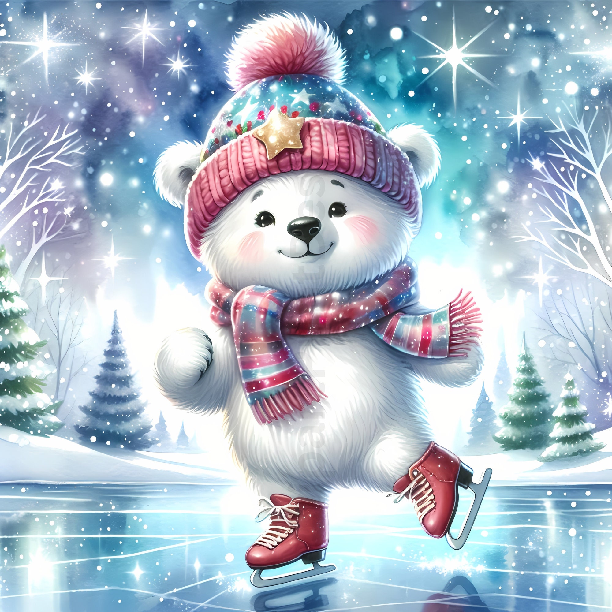 Cute Winter Polar Bear Clipart Bundle Festive Watercolor Clip - Etsy