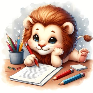 Cute Back to School Lions Clipart Bundle, Watercolor Lion Clip Art ...