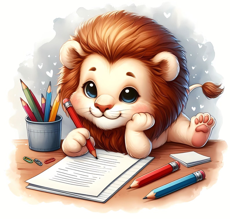 Cute Back to School Lions Clipart Bundle, Watercolor Lion Clip Art ...