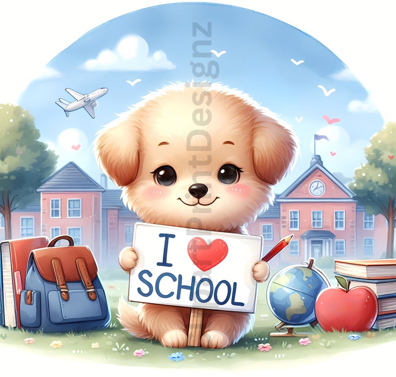 Cute Back to School Dogs Clipart Bundle, Watercolor Dog Clip Art Images ...