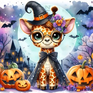Cute Halloween Giraffes Clipart Bundle, Watercolor Giraffe Clip Art ...