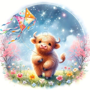 Cute Spring Highland Cow Clipart, Funny Watercolor Animal Images, High ...