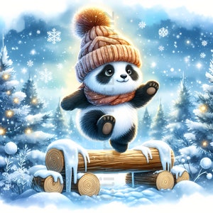 Cute Winter Panda Clipart Bundle, Festive Watercolor Clip Art Images ...