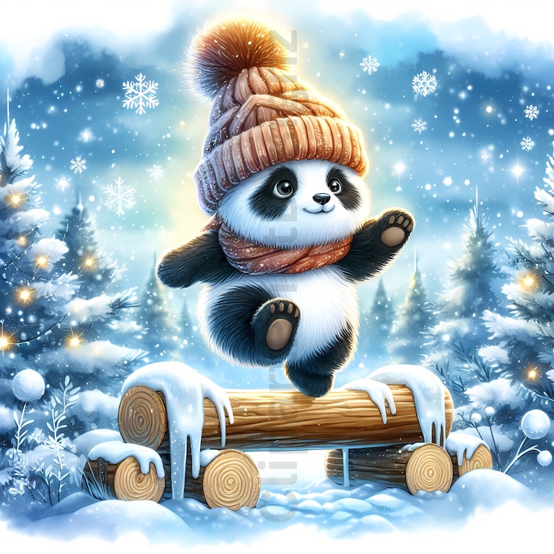 Cute Winter Panda Clipart Bundle Festive Watercolor Clip Art - Etsy