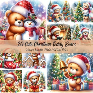 Cute Christmas Teddy Bears Clipart Bundle, Xmas Teddies Clip Art Images ...