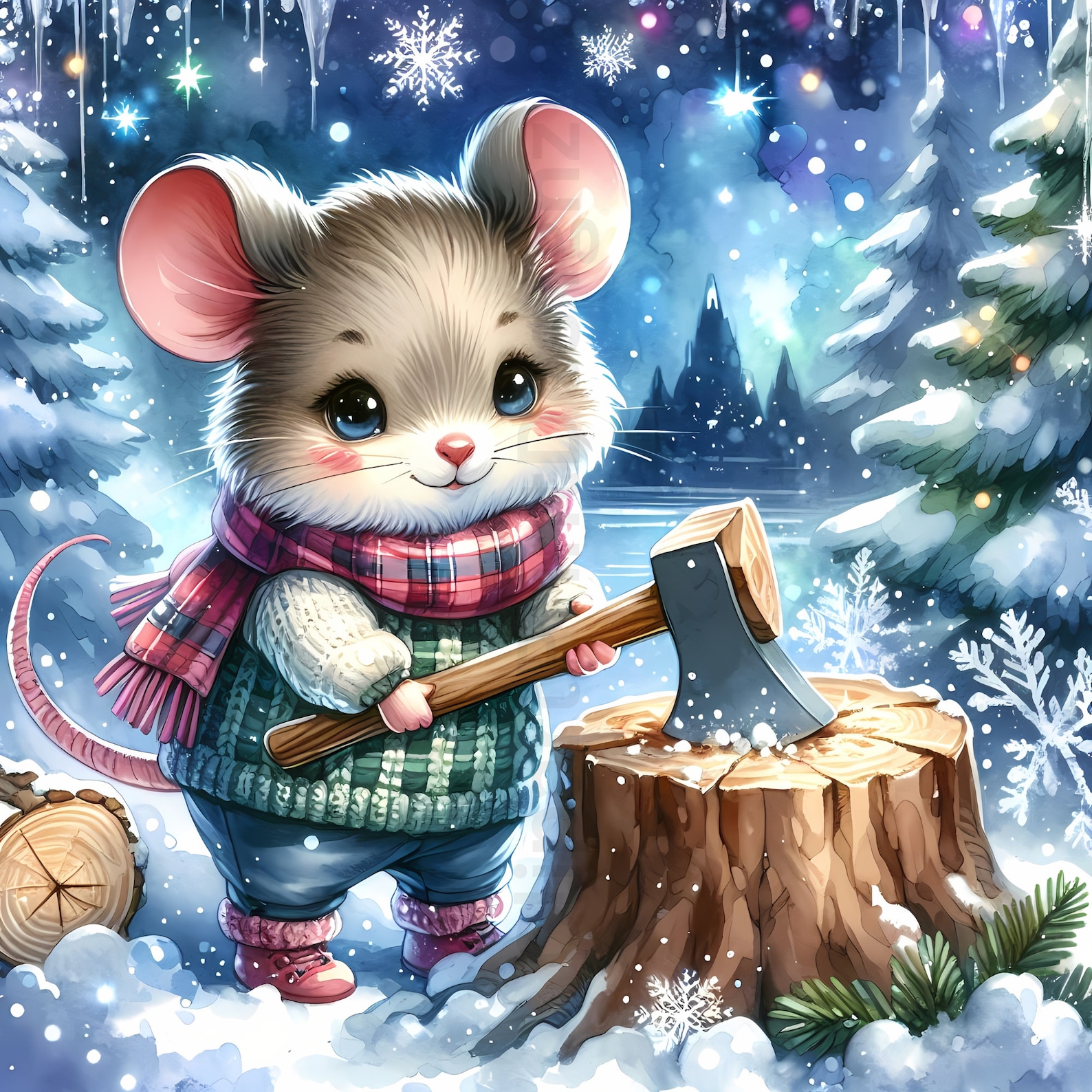 Cute Winter Mouse Clipart Bundle, Watercolor Clip Art Images, 20 High ...