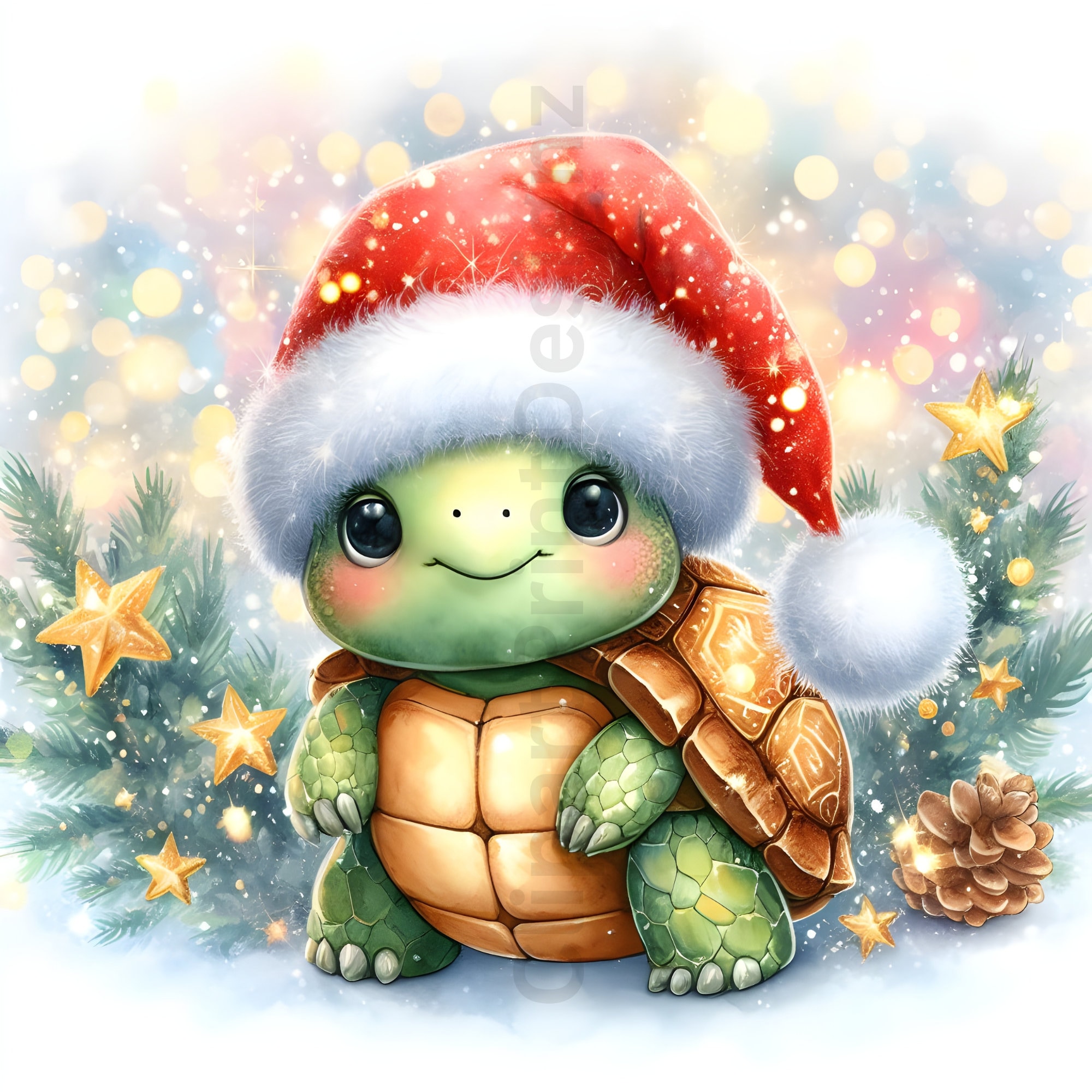 Cute Watercolor Christmas Turtles Clipart Bundle, Animals, 20 High ...