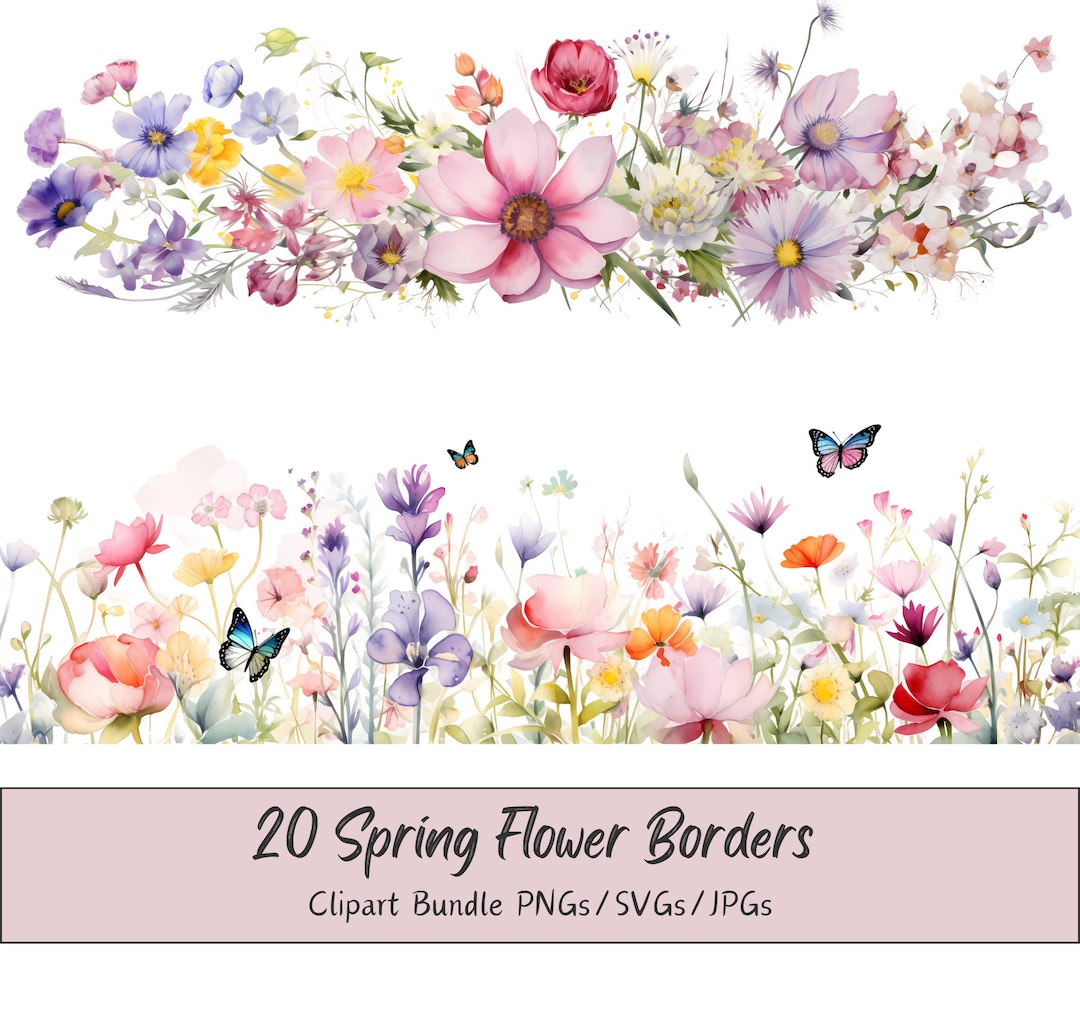 Watercolor Spring Flower Borders, Clipart Bundle, 20 High Quality Pngs ...