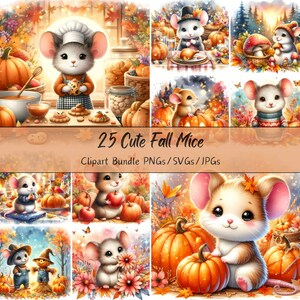 Cute Fall Mouse Clipart Bundle, Watercolor Autumn Mice Clip Art Images ...
