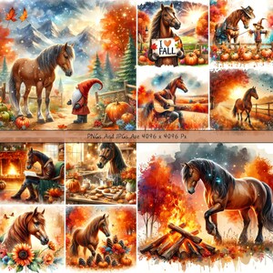 Cute Fall Horses Clipart Bundle, Watercolor Horse Clip Art Images, High ...