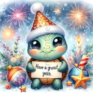Cute New Year Animals Clipart Bundle, Year's Eve, Watercolor Clip Art ...