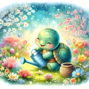 Cute Spring Turtles Clipart Bundle, Watercolor Clip Art Images, 20 High ...