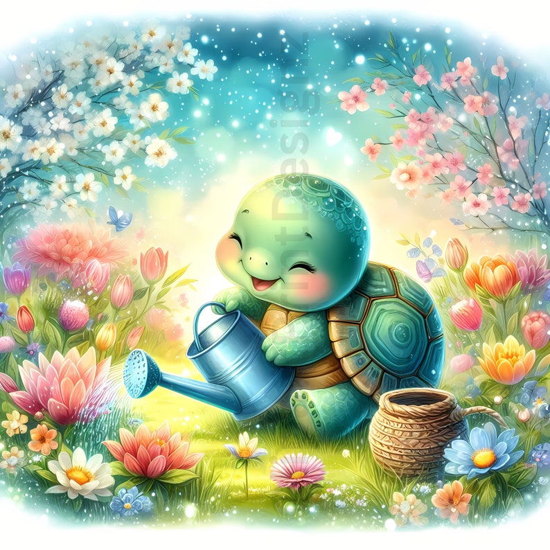 Cute Spring Turtles Clipart Bundle, Watercolor Clip Art Images, 20 High ...