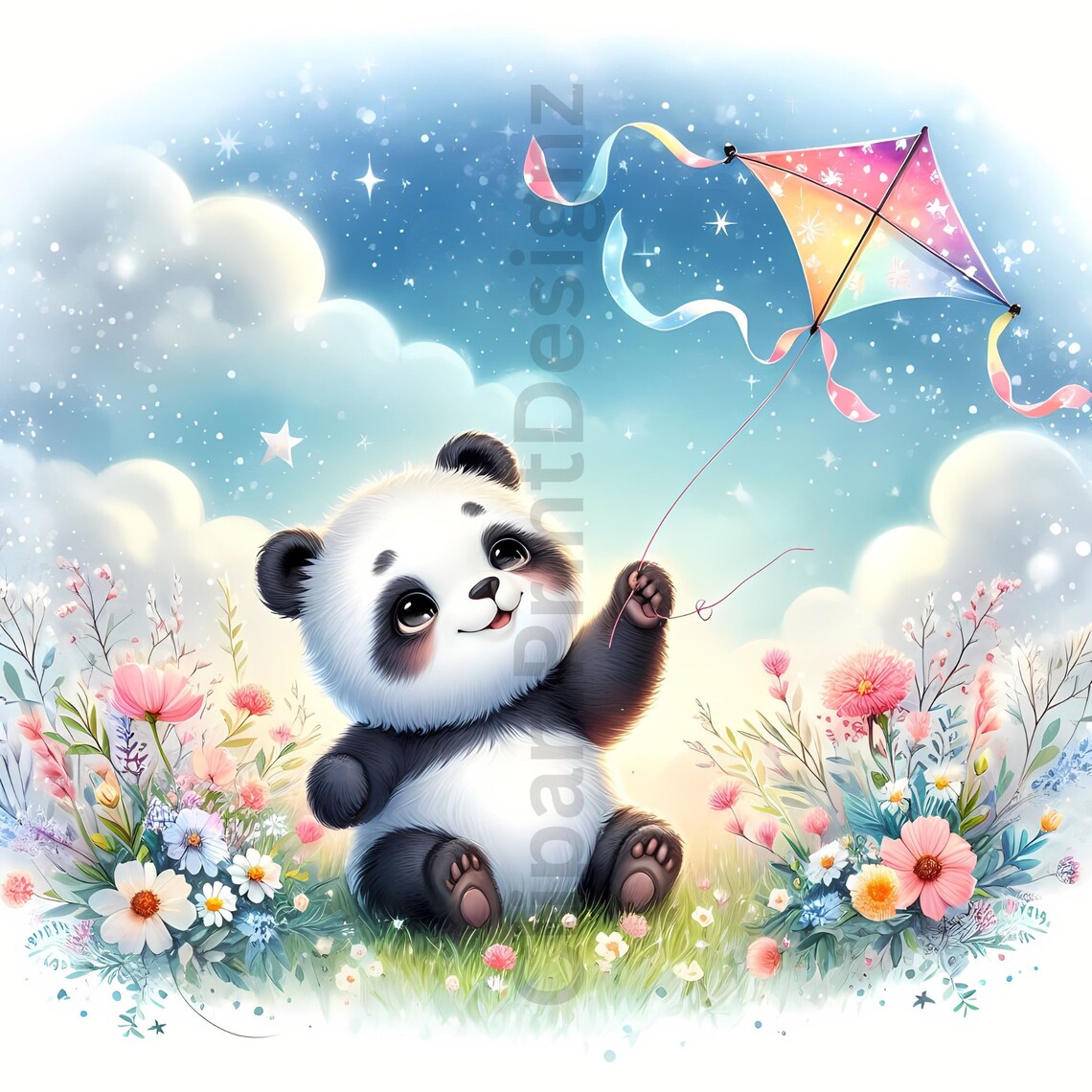 Cute Spring Animals Kite Flying Clipart Bundle, Watercolor Clip Art ...