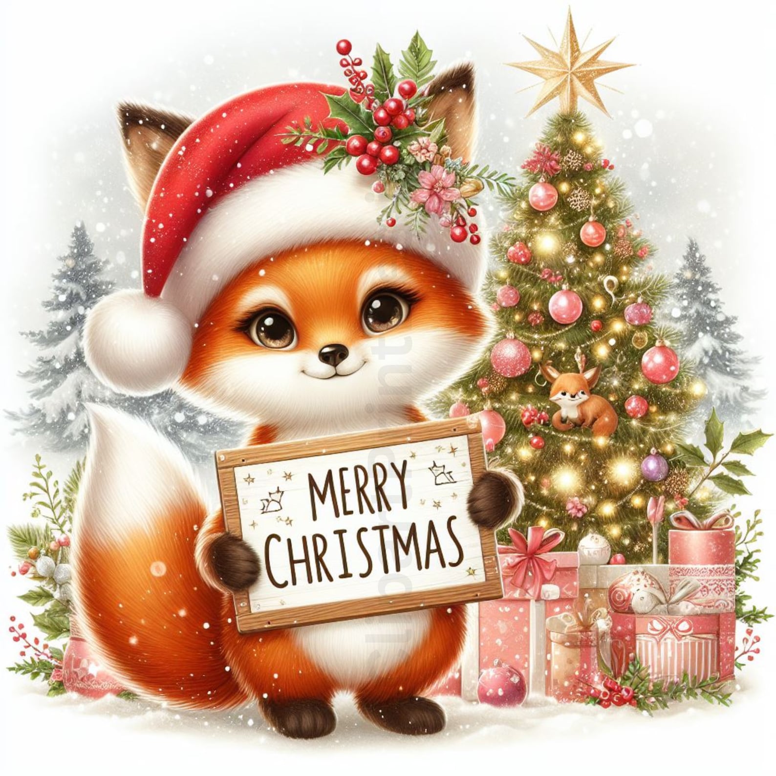 Cute Christmas Fox Clipart Bundle, Baby Animals, 28 High Quality Pngs ...