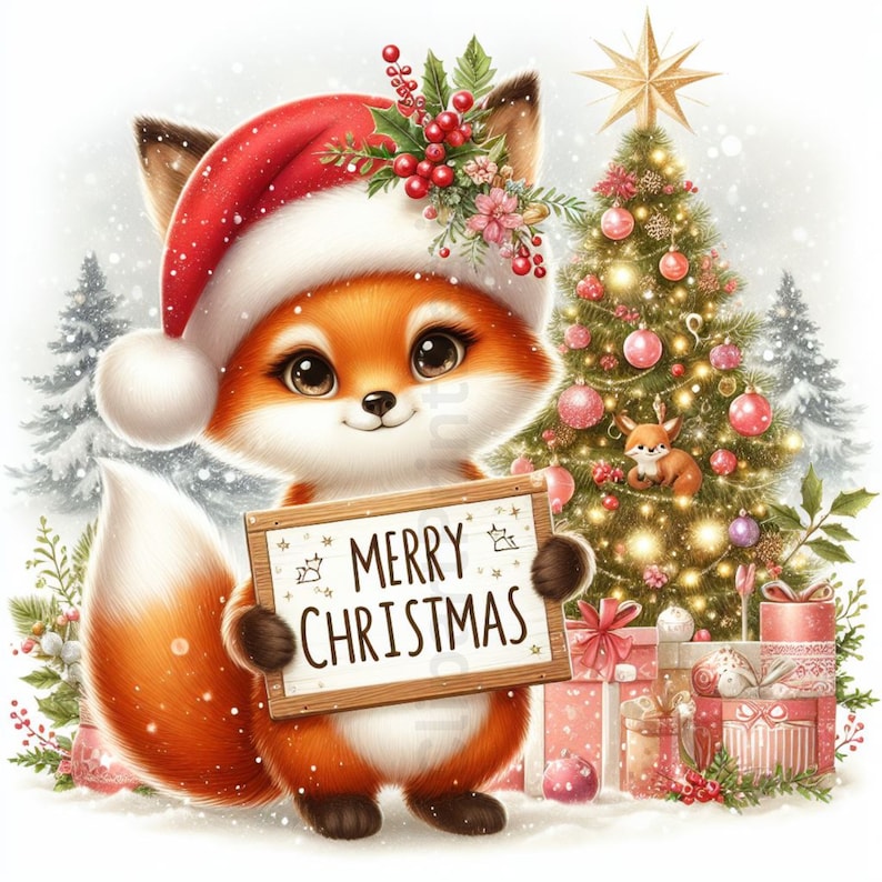 Cute Christmas Fox Clipart Bundle, Baby Animals, 28 High Quality Pngs ...