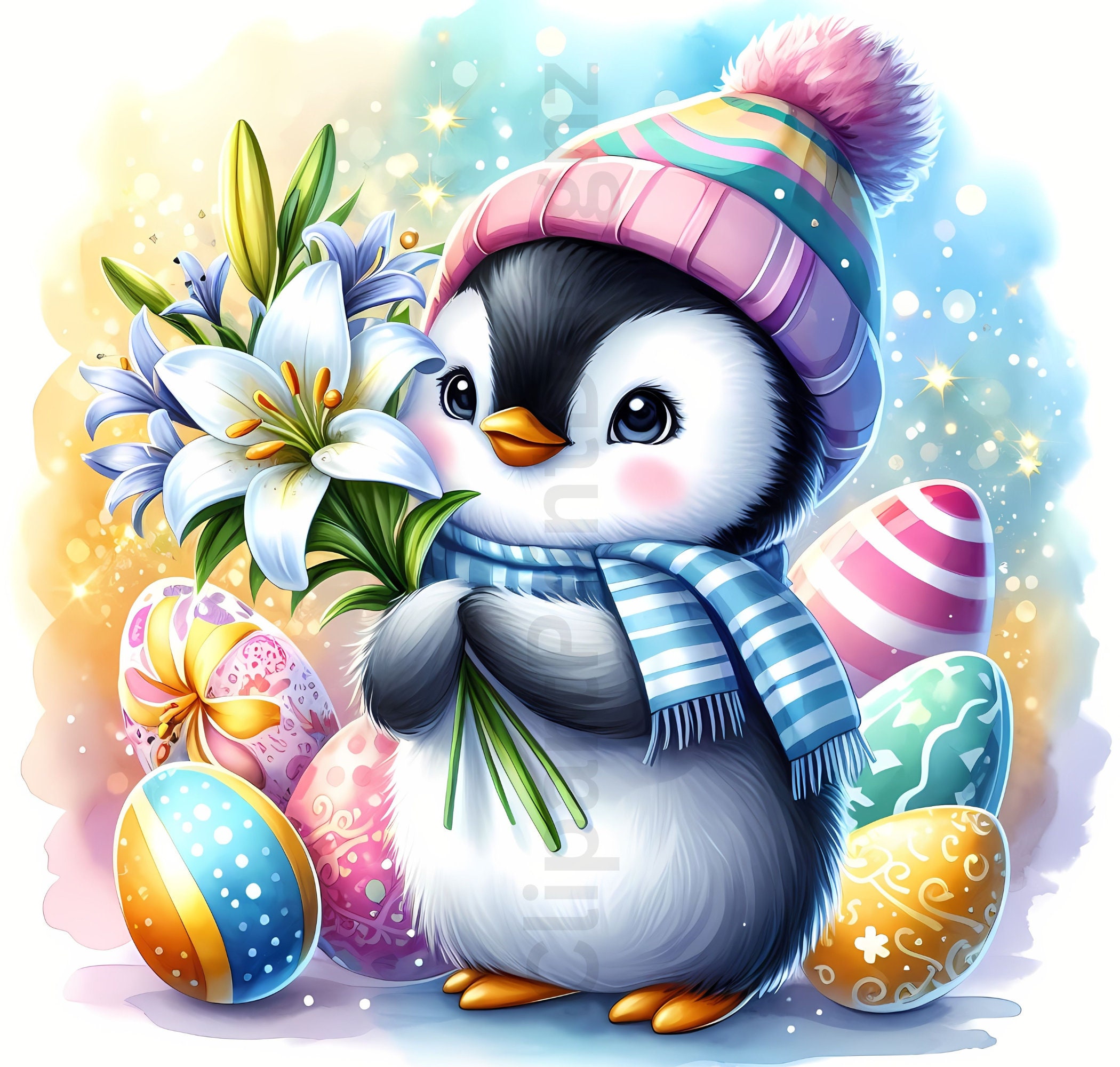 Cute Easter Penguins Clipart, Funny Watercolor Animal Images, High ...