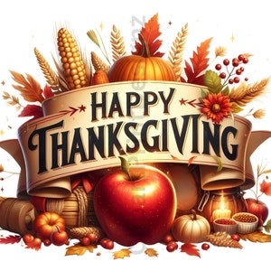 Happy Thanksgiving Banners Clipart Bundle, Watercolor Clip Art Images ...