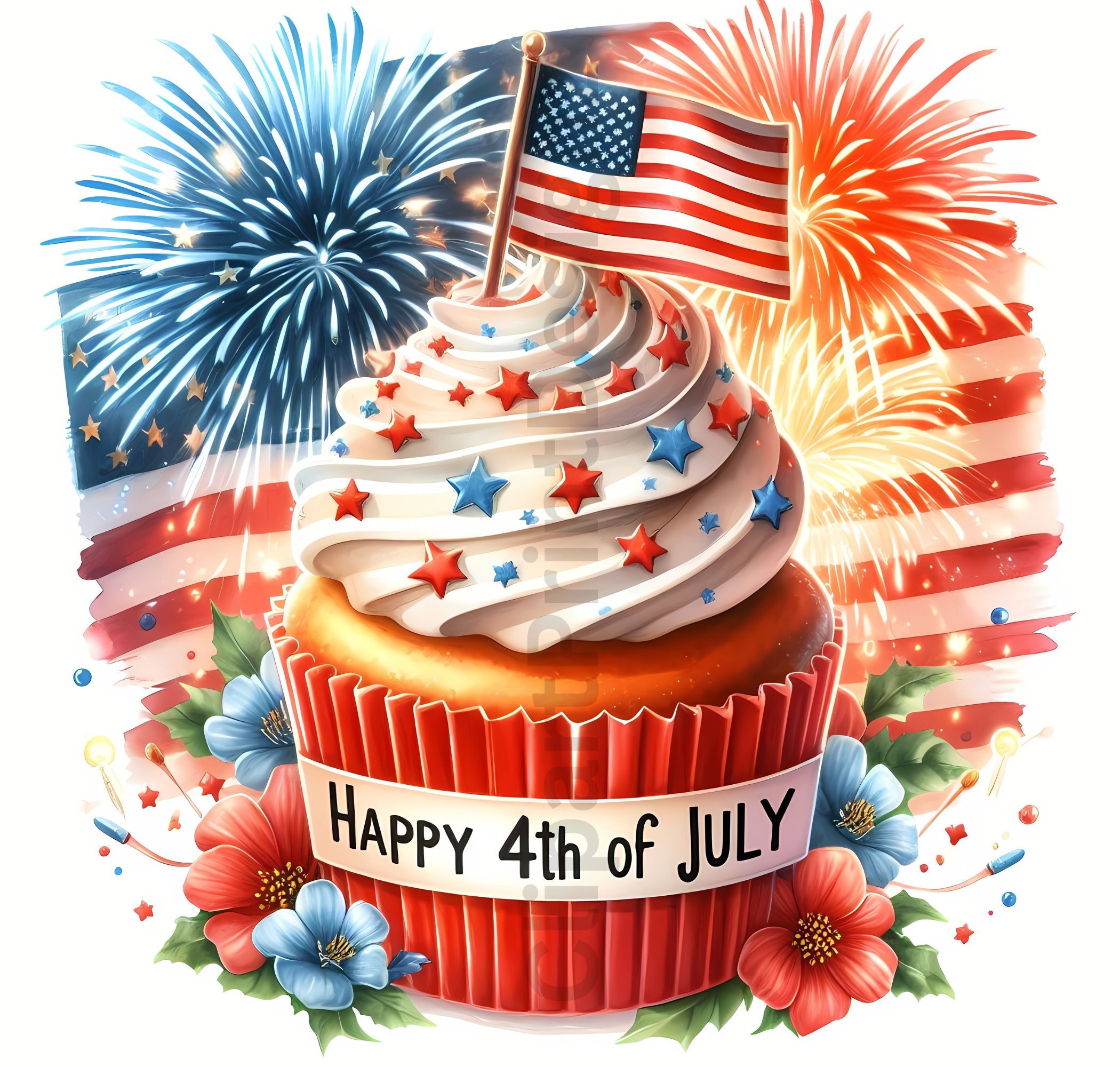 4th July Cupcakes Clipart Bundle, Watercolor Patriotic Files, High ...