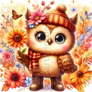 Cute Fall Owls Clipart Bundle, Watercolor Autumn Owl Clip Art Images ...