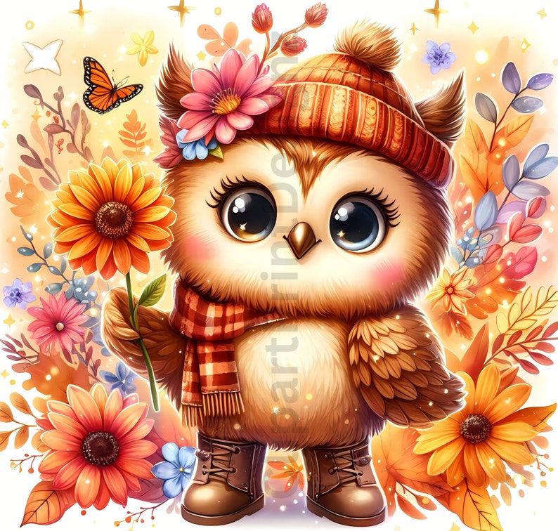 Cute Fall Owls Clipart Bundle, Watercolor Autumn Owl Clip Art Images ...
