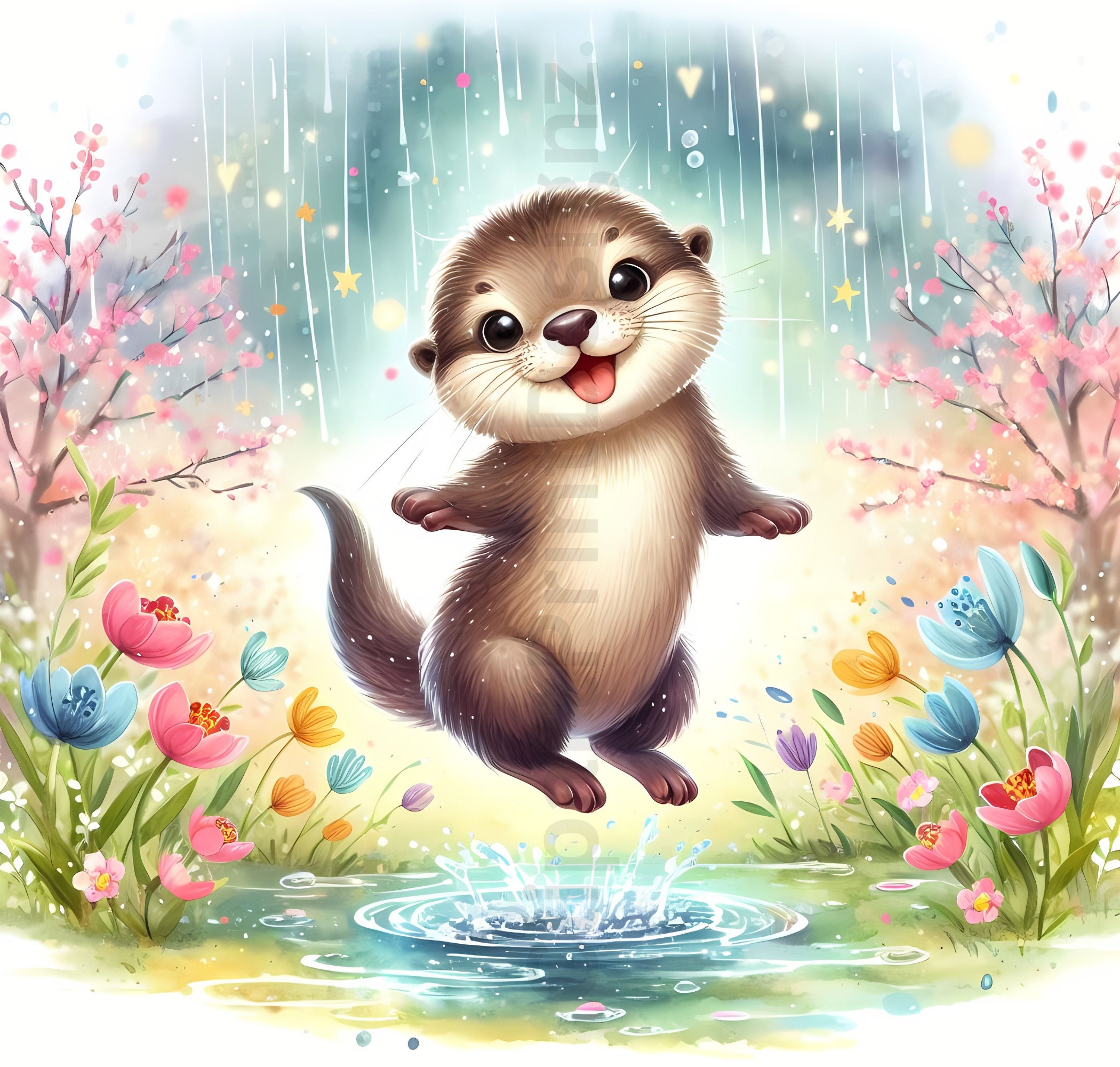 Cute Spring Otters Clipart Bundle, Watercolor Clip Art Images, High ...