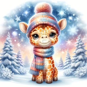Cute Winter Giraffe Clipart Bundle, Festive Watercolor Clip Art Images ...